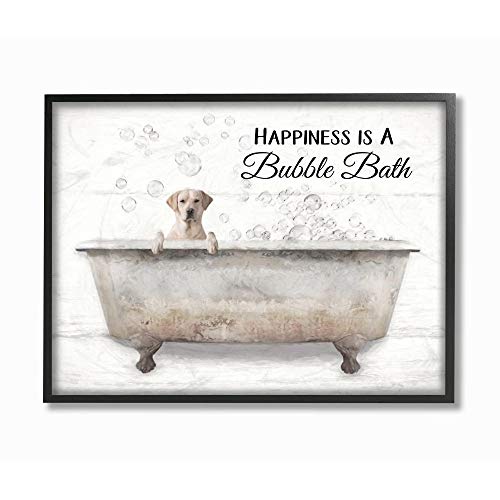 Stupell Industries Happiness Is A Bubble Bath Dog In Tub Word Design