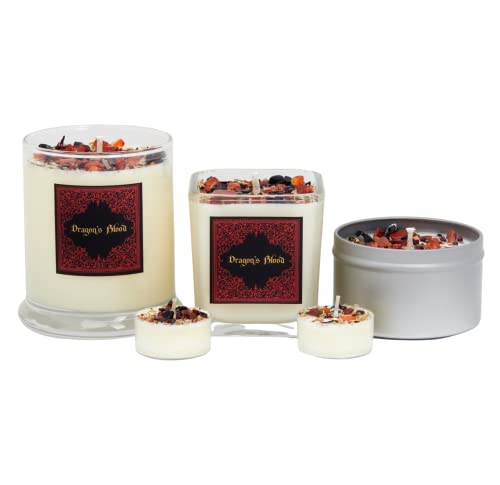 Dragons Blood Candle by New Moon Beginnings - Protection & Grounding - Herb, Flower, & Crystal Candles - Aromatherapy Soy Candle - Set of 6 Tealights