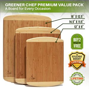 Organic Bamboo Cutting Board Set of 3 with Lifetime Replacements - Wood Cutting Board Set with Juice Groove - Wooden Chopping board Set for Kitchen, Meat and Cheese - Wooden Cutting Boards for Kitchen