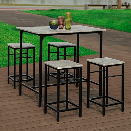 Haotian OGT11-HG, 5 Piece Dining Set, Dining Table with 4 Stools, Home Kitchen Breakfast Table, Bar Table Set, Bar Table with 4 Bar Stools, Kitchen Counter with Bar Chairs (Grey)