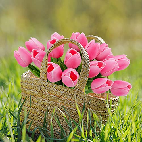 30pcs Real Touch Tulips PU Artificial Flowers, Fake Tulips Flowers for Arrangement Wedding Party Easter Spring Home Dining Room Office Decoration. (Pink, 14" Tall)