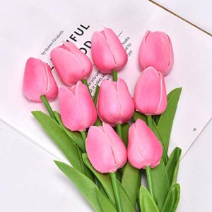 30pcs Real Touch Tulips PU Artificial Flowers, Fake Tulips Flowers for Arrangement Wedding Party Easter Spring Home Dining Room Office Decoration. (Pink, 14" Tall)