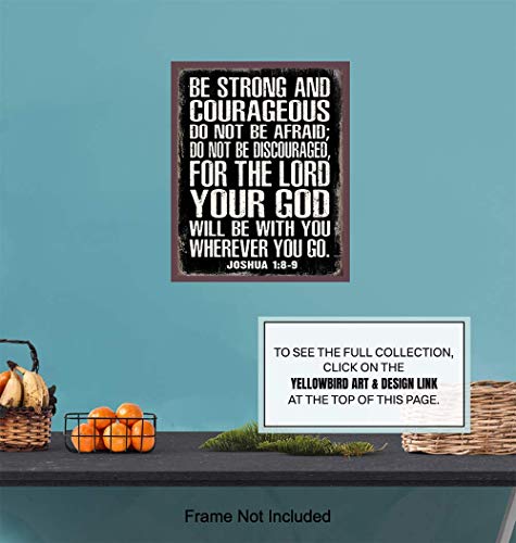 Be Strong and Courageous Scripture Wall Art - Masculine Christianity- Religious Gifts for Men - Christian Gifts for Men - Catholic Gifts - Unframed Inspirational Motivational Photo Sign - Joshua 1 9