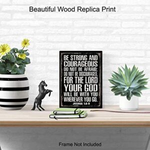 Be Strong and Courageous Scripture Wall Art - Masculine Christianity- Religious Gifts for Men - Christian Gifts for Men - Catholic Gifts - Unframed Inspirational Motivational Photo Sign - Joshua 1 9