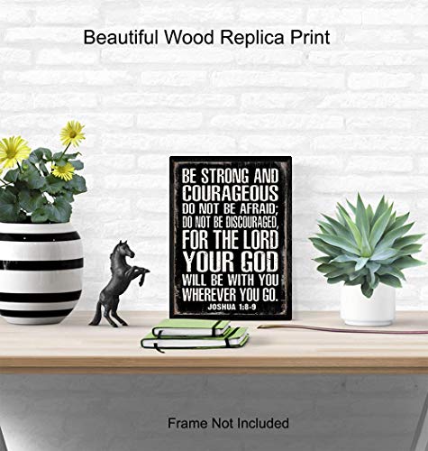 Be Strong and Courageous Scripture Wall Art - Masculine Christianity- Religious Gifts for Men - Christian Gifts for Men - Catholic Gifts - Unframed Inspirational Motivational Photo Sign - Joshua 1 9