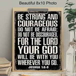 Be Strong and Courageous Scripture Wall Art - Masculine Christianity- Religious Gifts for Men - Christian Gifts for Men - Catholic Gifts - Unframed Inspirational Motivational Photo Sign - Joshua 1 9