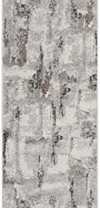 Nourison Elation Abstract Grey Ivory 2'3" x 7'6" Area -Rug, Easy -Cleaning, Non Shedding, Bed Room, Living Room, Dining Room, Kitchen (2x7)