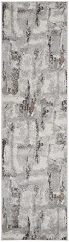 Nourison Elation Abstract Grey Ivory 2'3" x 7'6" Area -Rug, Easy -Cleaning, Non Shedding, Bed Room, Living Room, Dining Room, Kitchen (2x7)