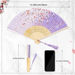 iPihsius Folding Fan, Slik Folding Hand fan with First Layer Bamboo, with Storage Bag, 2Pcs Tassels, For Cooling, Performances, Decorations, Gifts, Classic Ink Plum Gradient Violet