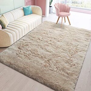 toneed camel fluffy area rugs for bedroom, 5 x 8 feet clearance soft fuzzy shaggy rug for boys girls kids room throw dorm nursery kindergarten carpet