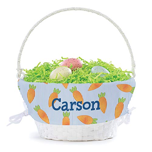 Personalized Easter Egg Basket for Boy with Handle and Custom Name | Carrot Easter Basket Liners | White Basket | Woven Easter Baskets for Kids | Customized Easter Basket | Gift for Easter