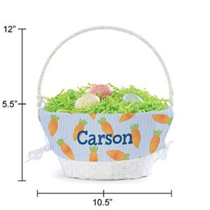 Personalized Easter Egg Basket for Boy with Handle and Custom Name | Carrot Easter Basket Liners | White Basket | Woven Easter Baskets for Kids | Customized Easter Basket | Gift for Easter