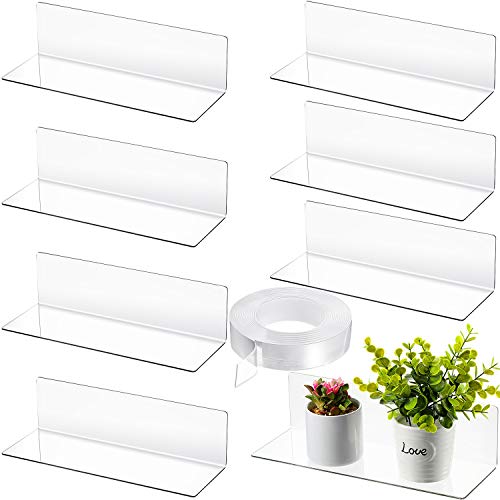 8 Pieces Acrylic Floating Shelves, 12 Inch Acrylic Wall Mounted Hanging Shelf Acrylic Bookshelf with 5 Meters Nano Double Sided Tape for Bedroom, Gaming Room, Living Room, Bathroom, Office (Clear)