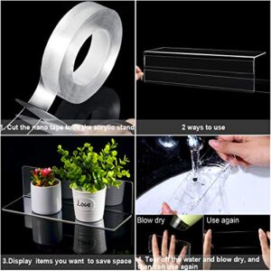 8 Pieces Acrylic Floating Shelves, 12 Inch Acrylic Wall Mounted Hanging Shelf Acrylic Bookshelf with 5 Meters Nano Double Sided Tape for Bedroom, Gaming Room, Living Room, Bathroom, Office (Clear)