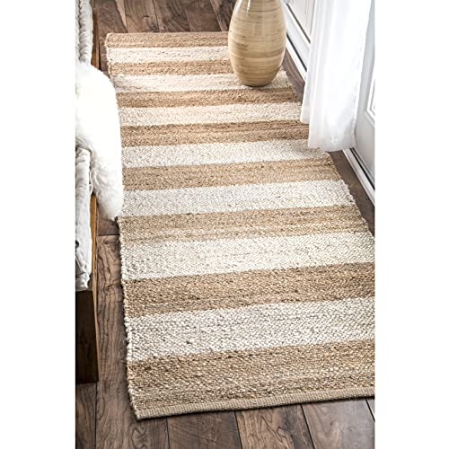 nuLOOM Alisia Flatweave Stripes Jute Runner Rug, 2' 6" x 6', Off-white