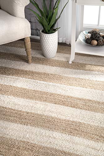 nuLOOM Alisia Flatweave Stripes Jute Runner Rug, 2' 6" x 6', Off-white