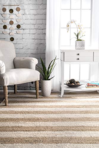 nuLOOM Alisia Flatweave Stripes Jute Runner Rug, 2' 6" x 6', Off-white