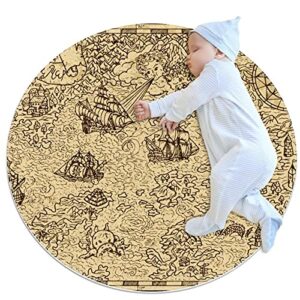 3ft round small area rug nautical map sailboat bathroom rugs soft non-slip floor carpet bedroom living room decorative machine washable