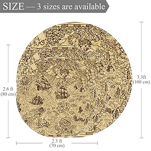 3ft Round Small Area Rug Nautical Map Sailboat Bathroom Rugs Soft Non-Slip Floor Carpet Bedroom Living Room Decorative Machine Washable