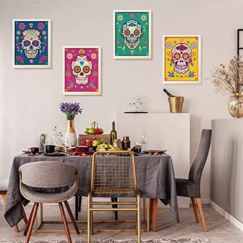 6 Pieces Sugar Skull Wall Art Decorations Day of The Dead Poster Decor Mexican Day of The Dead Fiesta Party Sugar Skull Decor Art Prints for Living Room Bedroom Office Home Wall Decor, 8 x 10 Inch