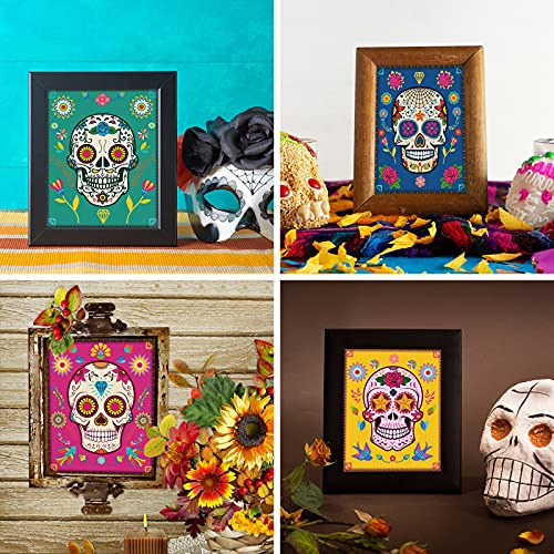 6 Pieces Sugar Skull Wall Art Decorations Day of The Dead Poster Decor Mexican Day of The Dead Fiesta Party Sugar Skull Decor Art Prints for Living Room Bedroom Office Home Wall Decor, 8 x 10 Inch