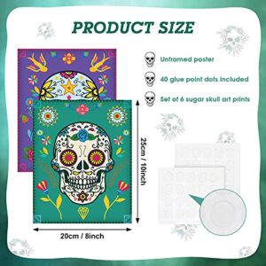 6 Pieces Sugar Skull Wall Art Decorations Day of The Dead Poster Decor Mexican Day of The Dead Fiesta Party Sugar Skull Decor Art Prints for Living Room Bedroom Office Home Wall Decor, 8 x 10 Inch