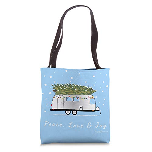 Peace Love & Joy Christmas Vintage Airstream Camper Streamin Tote Bag