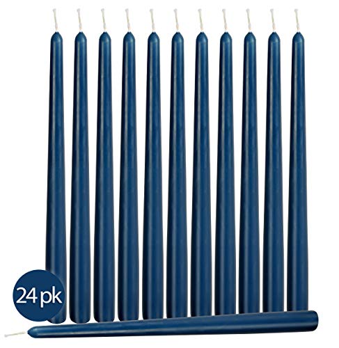 Hyoola Tall Taper Candles - Midnight Blue Dripless Dinner Candle Sticks - Paraffin Wax with Cotton Wicks - 10 Inch (25cm) - 8 Hour Burn Time (24 Pack)