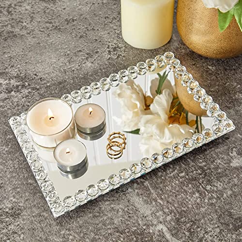 Small Mirrored Crystal Bead Serving Tray (9.4 x 5.75 x 1 Inches)