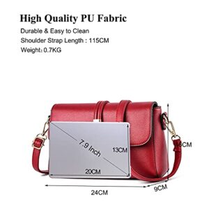 FANDARE Ladies Shoulder bag Womens Crossbody Bag Women Business Satchel Messenger Bag Travel Shopping Cross-Body Handbags Waterproof PU Leather Red