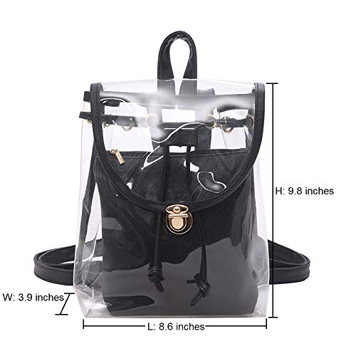 Mini Clear Backpack with Removable Pouch Transparent PVC Shoulder Bag Handbag, Black, Small