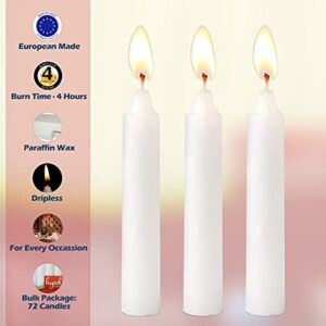 Hyoola White Candles - Short Candlesticks - 5 Inch Candle Sticks (12cm) - 4 Hour Burn Time (72 Pack), European Made