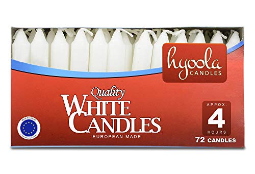 Hyoola White Candles - Short Candlesticks - 5 Inch Candle Sticks (12cm) - 4 Hour Burn Time (72 Pack), European Made