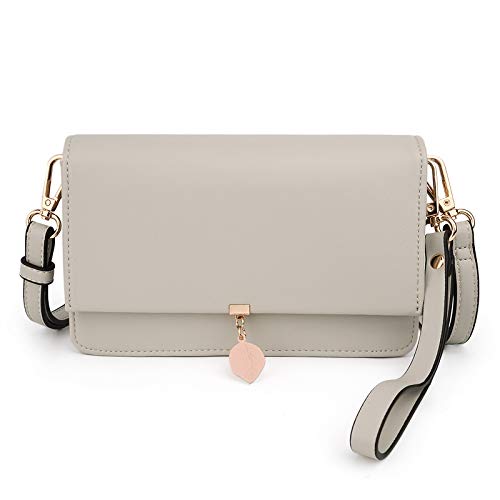 UTO Crossbody Bags for Women Leather Wallet with Wristlet Card Phone Checkbook Passport Organizer Ladies Clutch Purse Crossie Grey