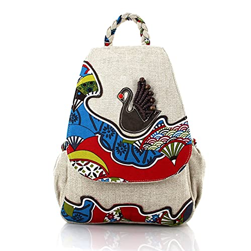 HUANGGUOSHU Hippie Backpack Purse for Women - Small Convertible Backpack Sling Bag with Mushroom Boho Fashion Statement(Flower B)