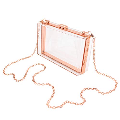 Premium Transparent Clear Acrylic Hard Box Clutch Bag Evening Shoulder Handbag, Rose Gold One Size