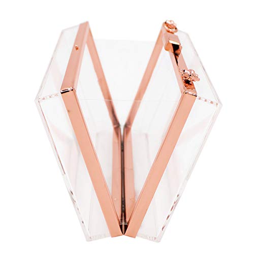 Premium Transparent Clear Acrylic Hard Box Clutch Bag Evening Shoulder Handbag, Rose Gold One Size