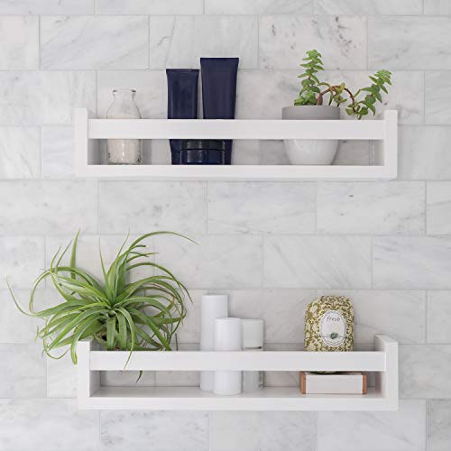 Set of 2 Classic White Floating Shelves, Farmhouse Nursery Book Shelves Wall, Floating Shelves White Organizer White Wall Shelves Decor Cute Wall Bookshelf for Kids Hanging White Shelves for Wall