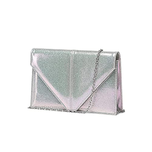 LAM GALLERY Sparkle Chain Crossbody Bag Bling Evening Clutch Purse for Wedding Party Shiny Shoulder Handbag (Reflective Silver)