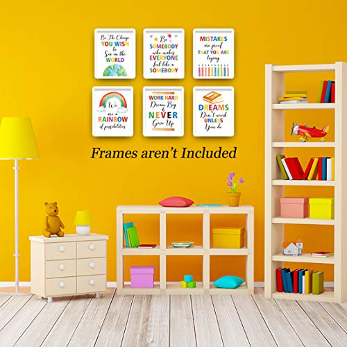 HPNIUB Colorful Words Art Prints, Set of 6 (8”X10”), Inspirational Quotes Motivational Saying Canvas Poster, Rainbow World Crayon Ink Splatters Wall Art for Nursery Classroom Kids Playroom, No Frame