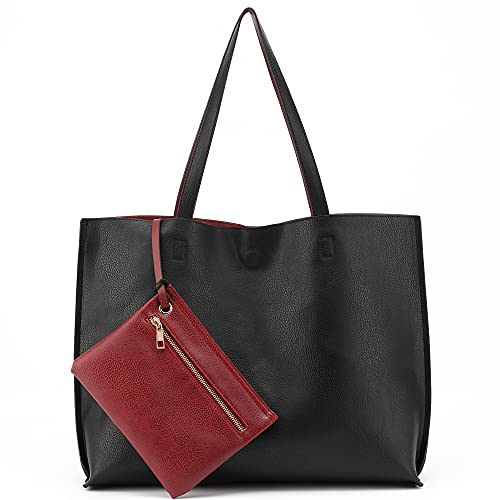 Scarleton Leather Tote Bag for Women, Womens Purses and Handbags, Reversible Tote Bags for Women, Purses for Women, H18420120, Black/Burgundy