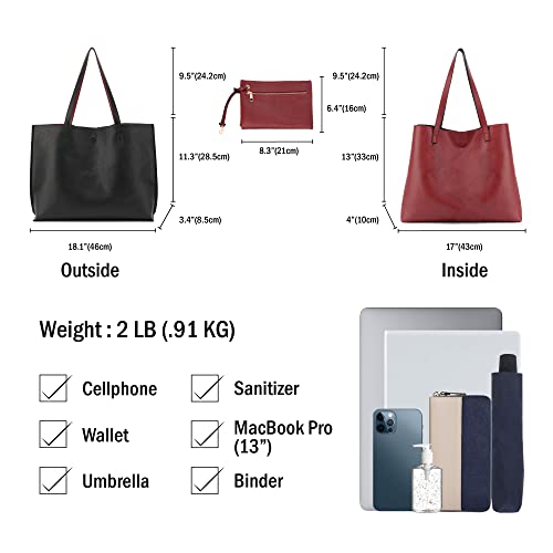 Scarleton Leather Tote Bag for Women, Womens Purses and Handbags, Reversible Tote Bags for Women, Purses for Women, H18420120, Black/Burgundy