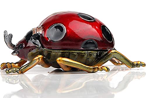 SEVENBEES Red Ladybug Figurines CollectiblesTrinket Box Hinged With Rich Enamel And Sparkling Rhinestones Jewelry Boxes Gift