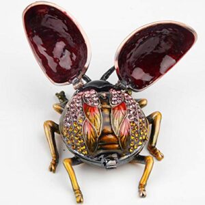 SEVENBEES Red Ladybug Figurines CollectiblesTrinket Box Hinged With Rich Enamel And Sparkling Rhinestones Jewelry Boxes Gift