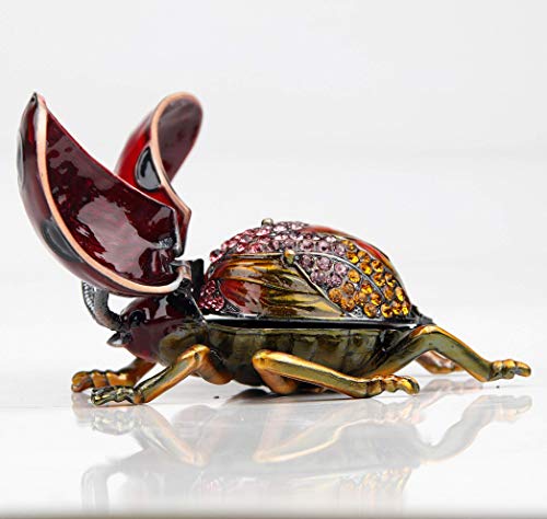 SEVENBEES Red Ladybug Figurines CollectiblesTrinket Box Hinged With Rich Enamel And Sparkling Rhinestones Jewelry Boxes Gift