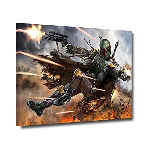 Movie Canvas Posters - Bounty Hunter Boba Fett Gallery Grade Wall Decor Poster Framed and Stretched HD Print on Canvas Star Fans Painting Gift Room Decoration for Living Room Bedroom (SW-9, 12 X 18 Inches)