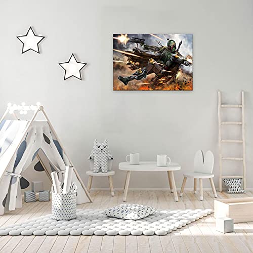 Movie Canvas Posters - Bounty Hunter Boba Fett Gallery Grade Wall Decor Poster Framed and Stretched HD Print on Canvas Star Fans Painting Gift Room Decoration for Living Room Bedroom (SW-9, 12 X 18 Inches)