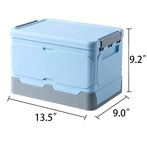 Collapsible Storage Bins with Lid&Handle Stackable Organizer Bins, Blue, 2 Pack