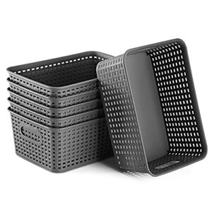 plastic storage baskets set of 6 durable small pantry organizer bins organization and storage shelves baskets for kitchen organization, countertops, desktops, cabinets, bedrooms, and bathrooms