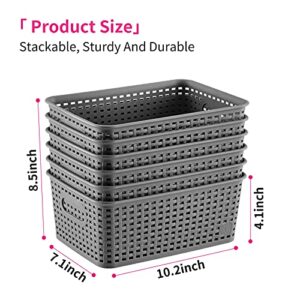 Plastic Storage Baskets Set of 6 Durable Small Pantry Organizer Bins Organization and Storage Shelves Baskets for Kitchen Organization, Countertops, Desktops, Cabinets, Bedrooms, and Bathrooms